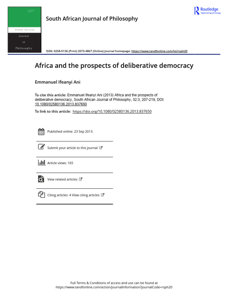 Emmanuel Ifeanyi Ani, "Africa and The Prospect of Deliberative Democracy" | PDF | Deliberative ...