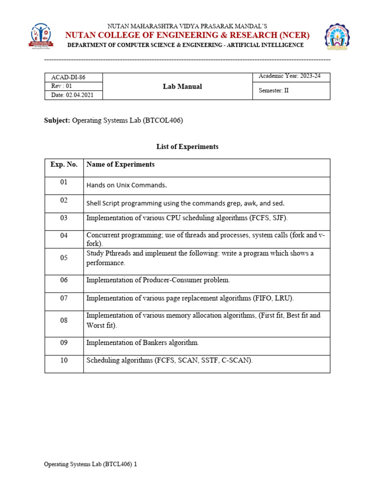 OS Lab Manual | PDF | Operating System | Regular Expression