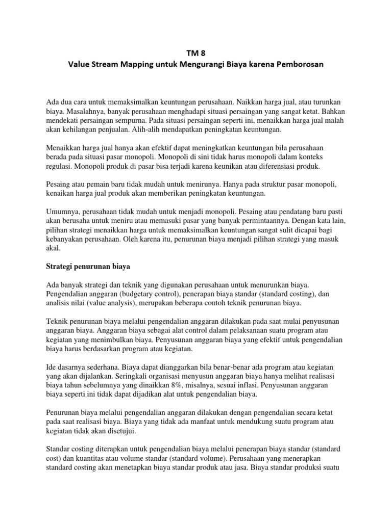 VSM untuk mengurangi Pemborosan | PDF