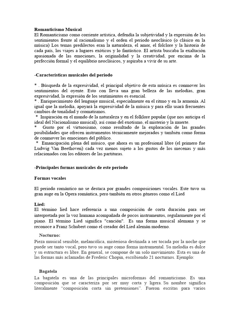 Romanticismo Musical Resumen Pdf Ópera Sinfonía