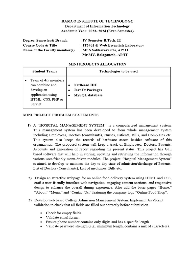 IT3401 Web Essentials-Mini Project - Problem Statement | PDF | World Wide Web | Internet & Web