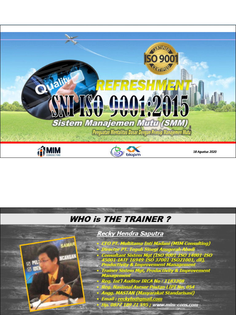 Materi Pelatihan Refreshment Sni Iso 9001 Bkipm | PDF