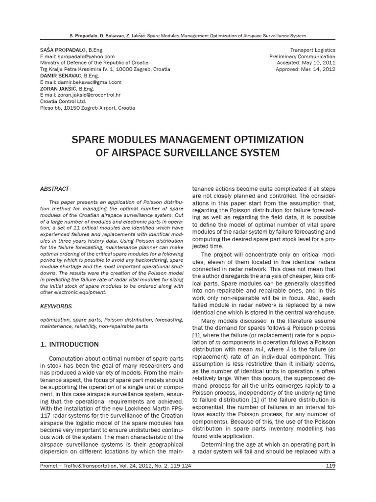Spare Modules Management Optimization of Airspace Surveillance System | PDF | Reliability ...