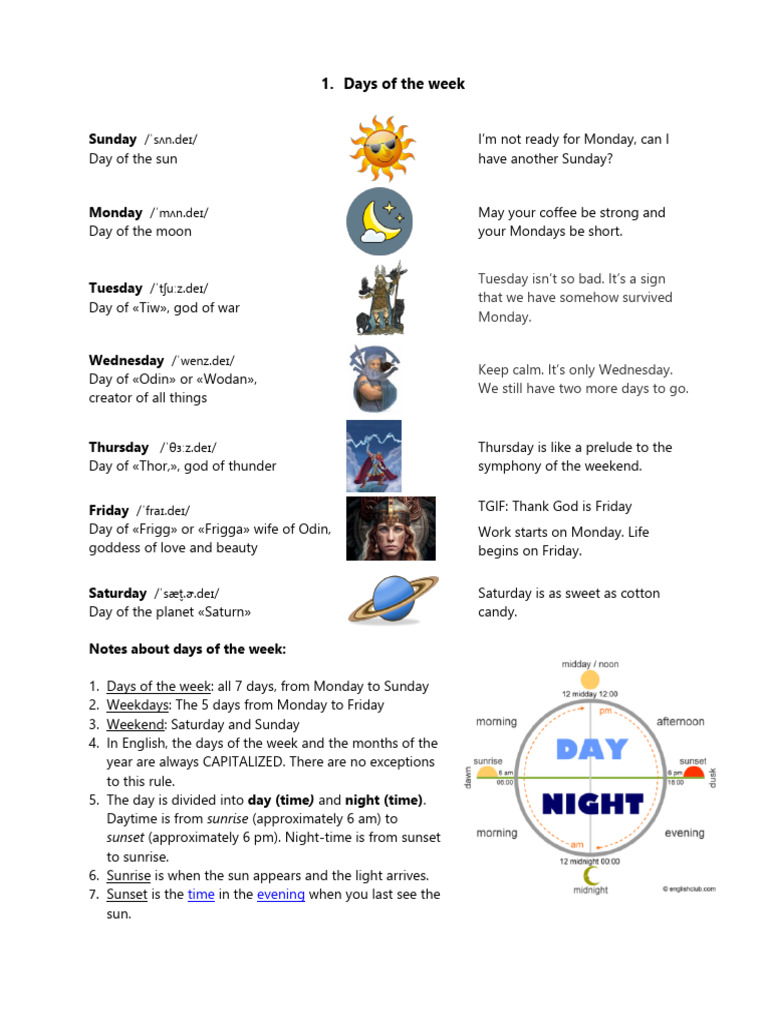 Days of The Week. Months of The Year | PDF | Janus | Odin