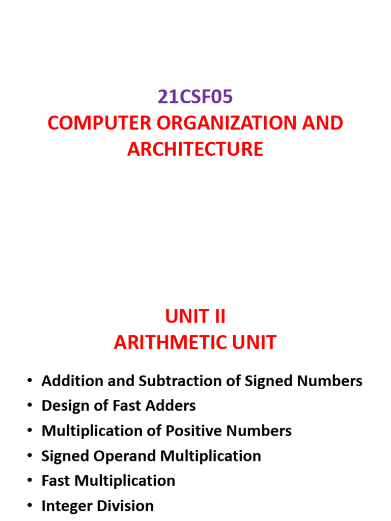 21csf05 - Coa - Unit 2 | PDF | Division (Mathematics) | Multiplication