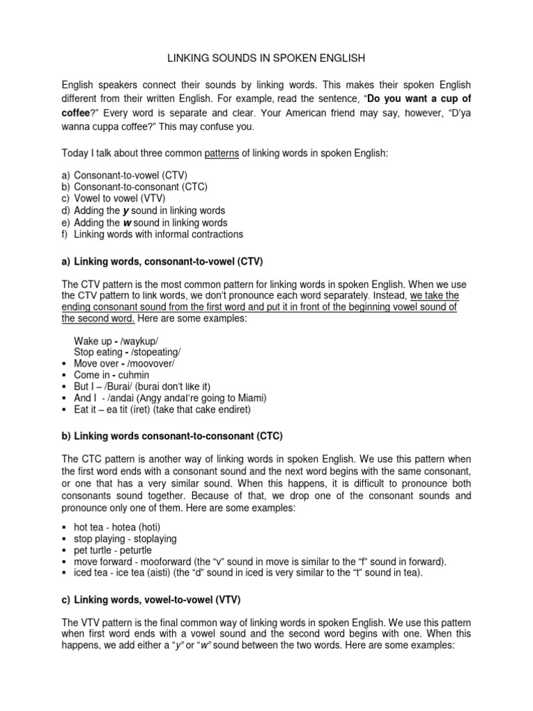 Linking Sounds in English | Download Free PDF | English Language | Word