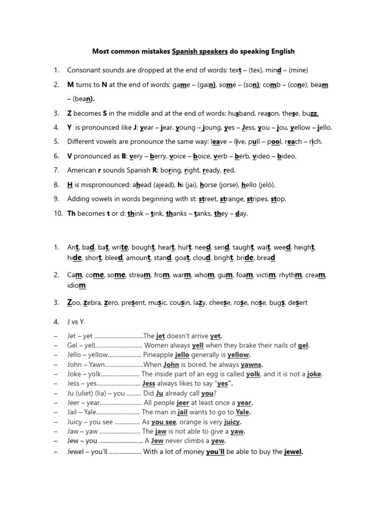 Most Common Mistakes Spanish Speakers Do | PDF