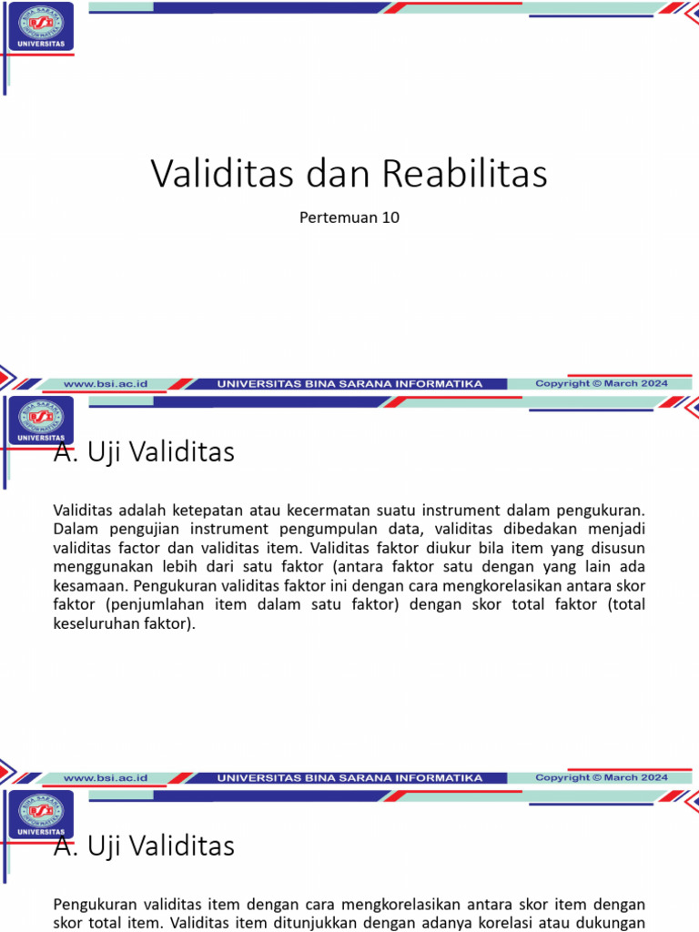 Validitas Dan Reabilitas: Pertemuan 10 | PDF