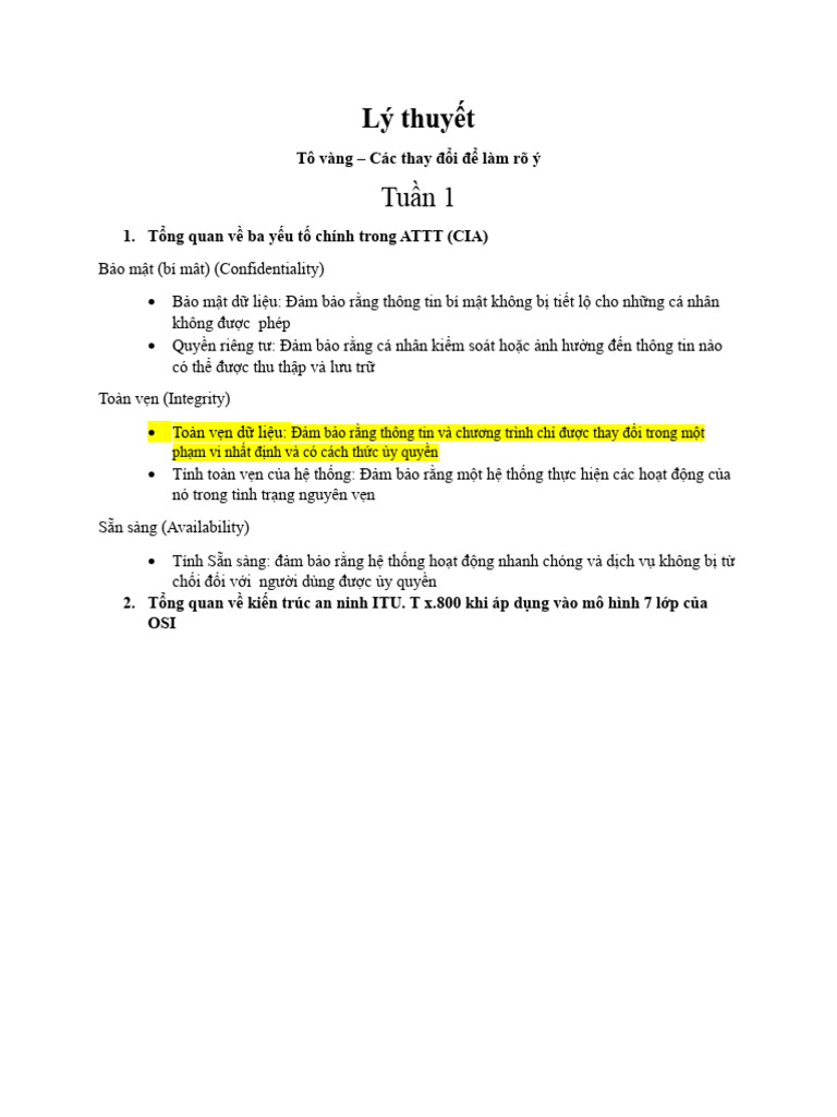 Tổng hợp kiến thức T1 - Nhập Môn ATTT | PDF