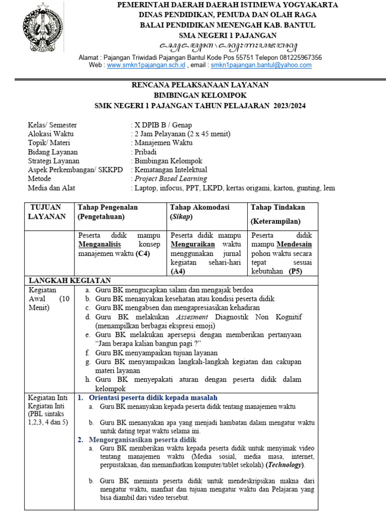 Rencana Manajemen Waktu untuk SMP | PDF