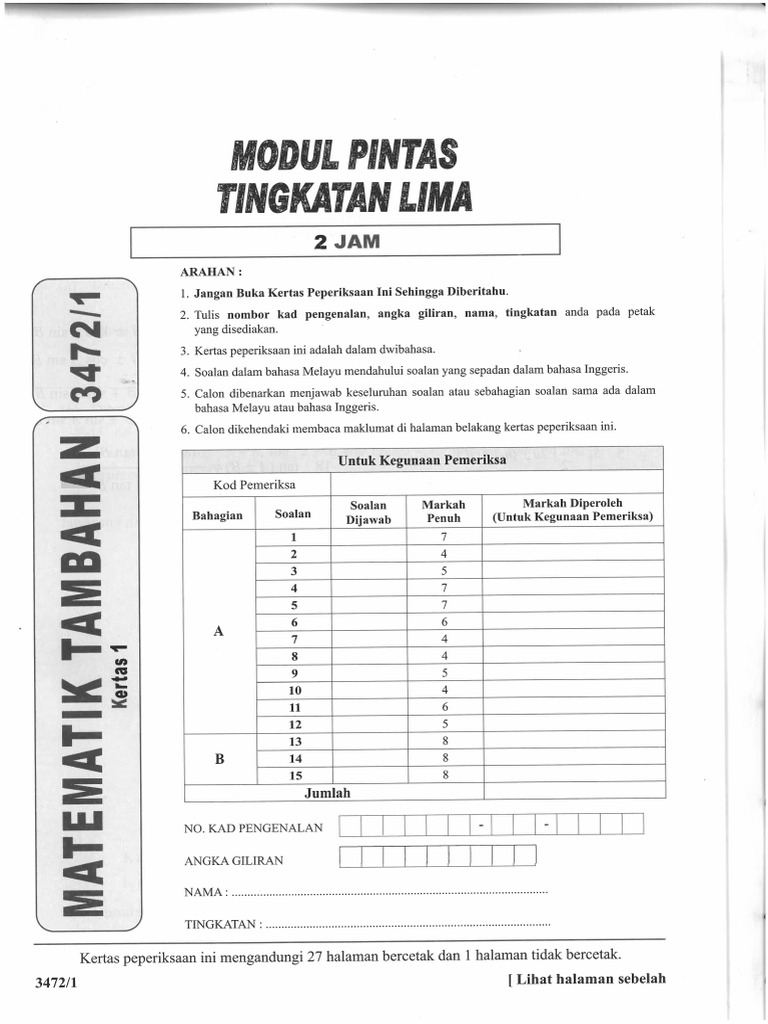 2022 Selangor Add_Maths K1 Set_3 | PDF