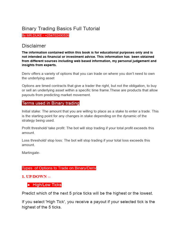 Binary Trading Basics Full Tutorial-1 | PDF | Business | Financial Markets