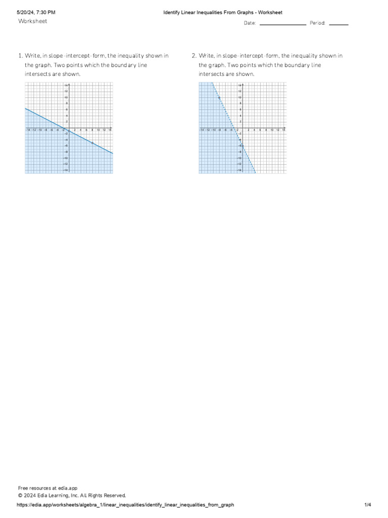 Identify Linear Inequalities From Graphs - Worksheet | PDF | Mathematical Concepts | Graph Theory