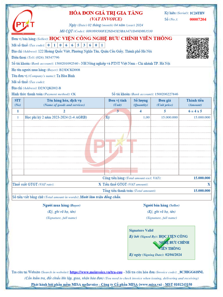 Hoá Đơn hk2 | PDF