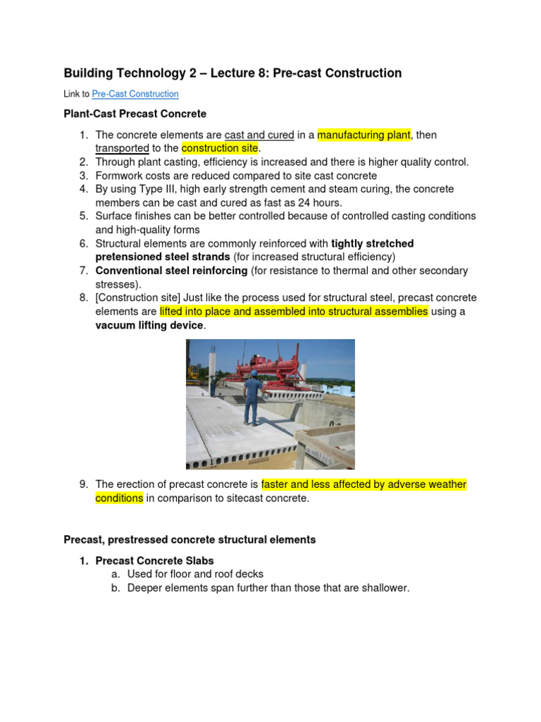 BT2 - Topic 8 - Pre-Cast Construction | PDF | Precast Concrete | Concrete