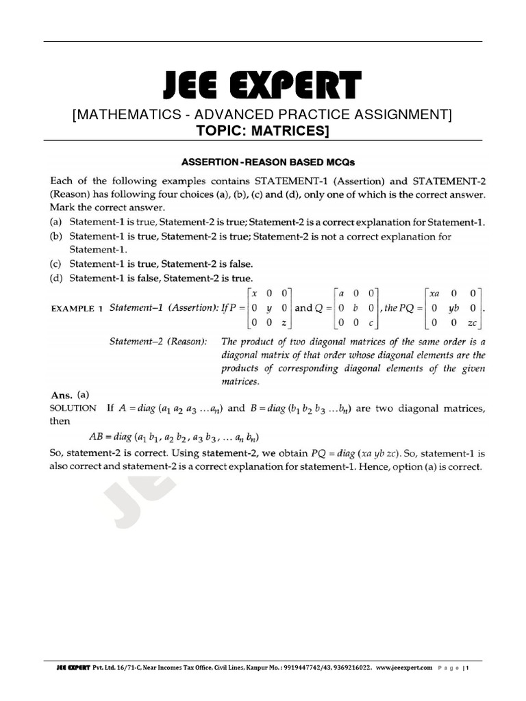 Advanced Matrices Practice Assignment | PDF