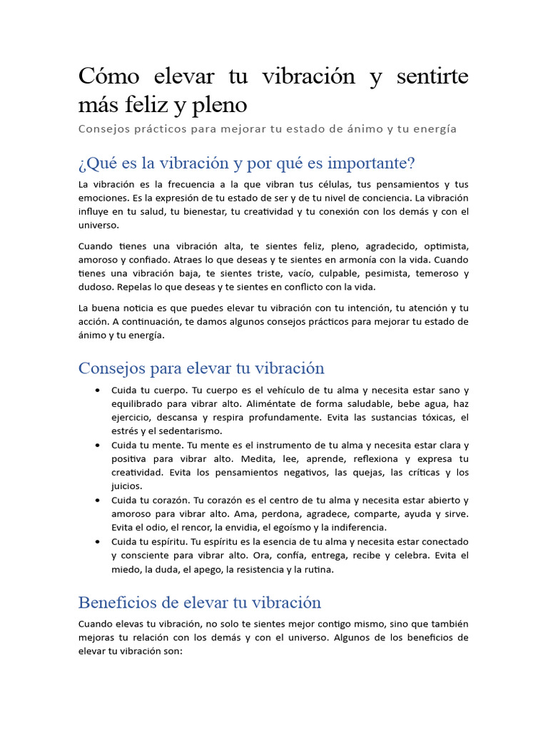 Cómo Elevar Tu Vibración y Sentirte Más Feliz y Pleno | PDF | Ciencias ...