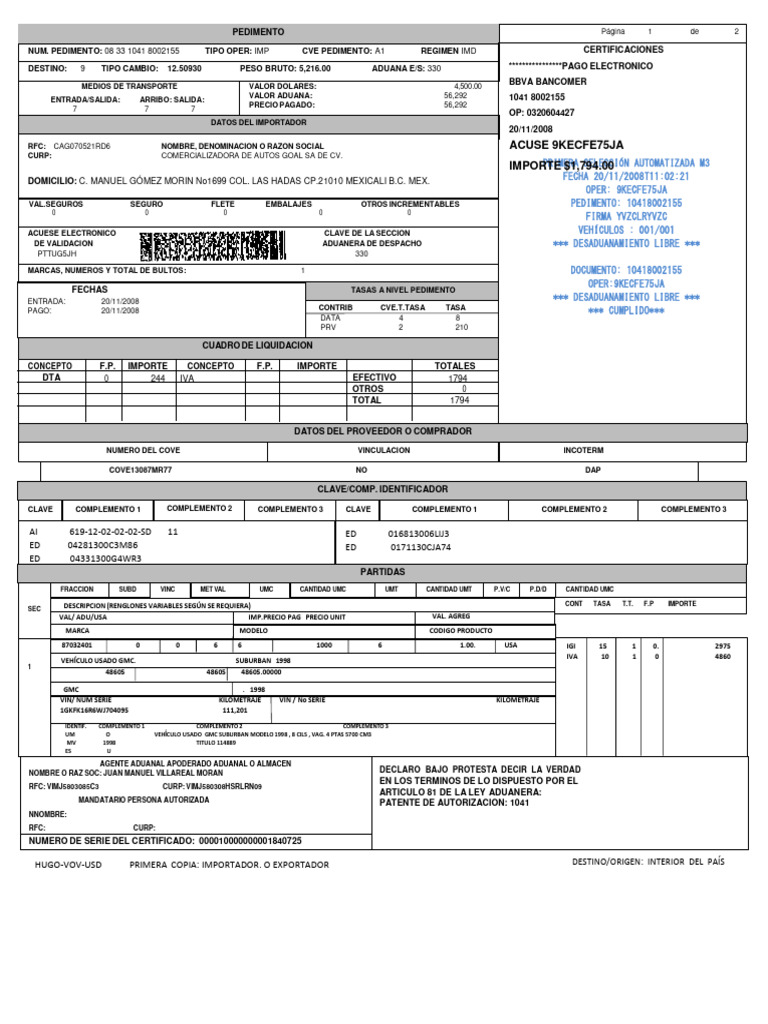 Pedimento Hoja 1 | PDF | Business