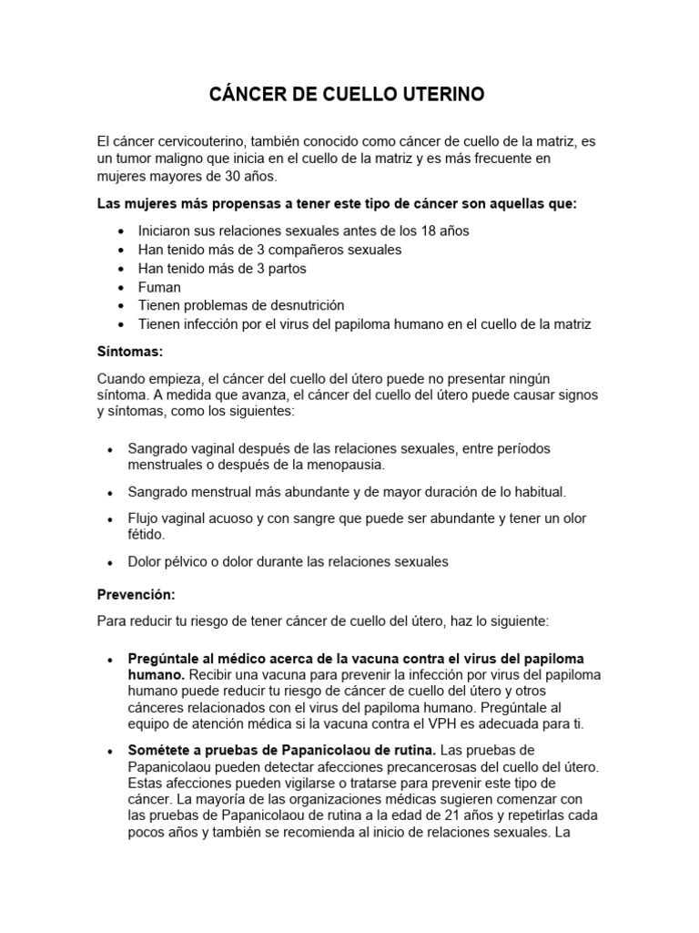 Cáncer de Cuello Uterino | PDF | Cáncer de cuello uterino | Cáncer