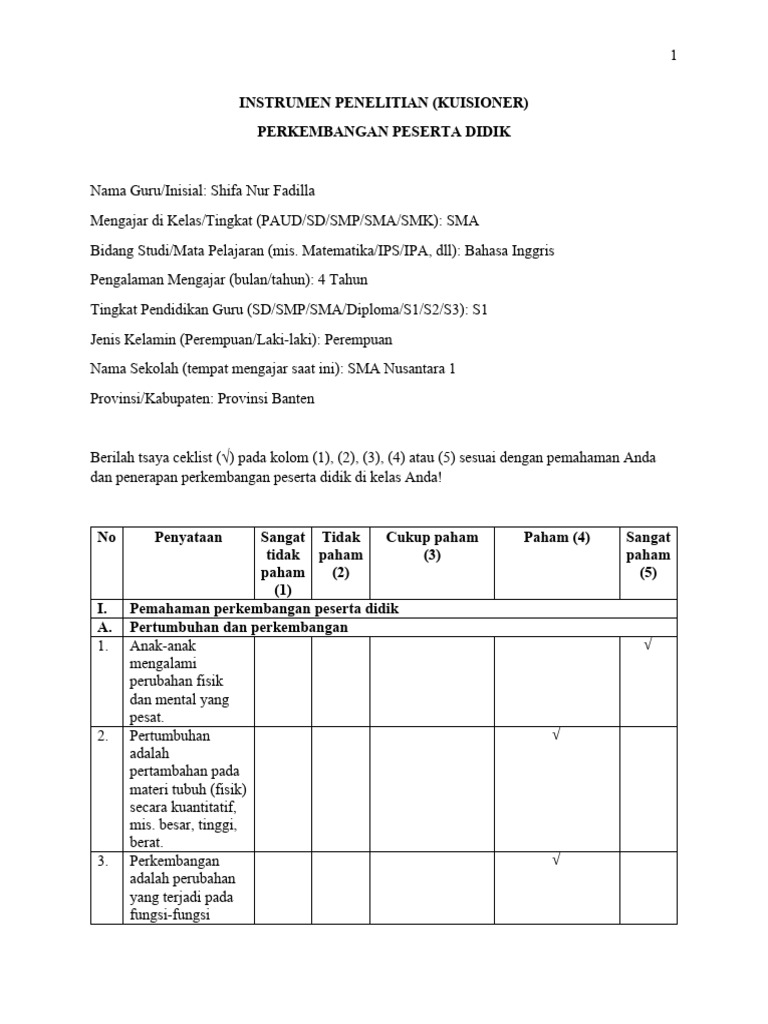Instrumen Studi Lapangan PPD - Inaia Archivita Suharya - 1516623051 | PDF