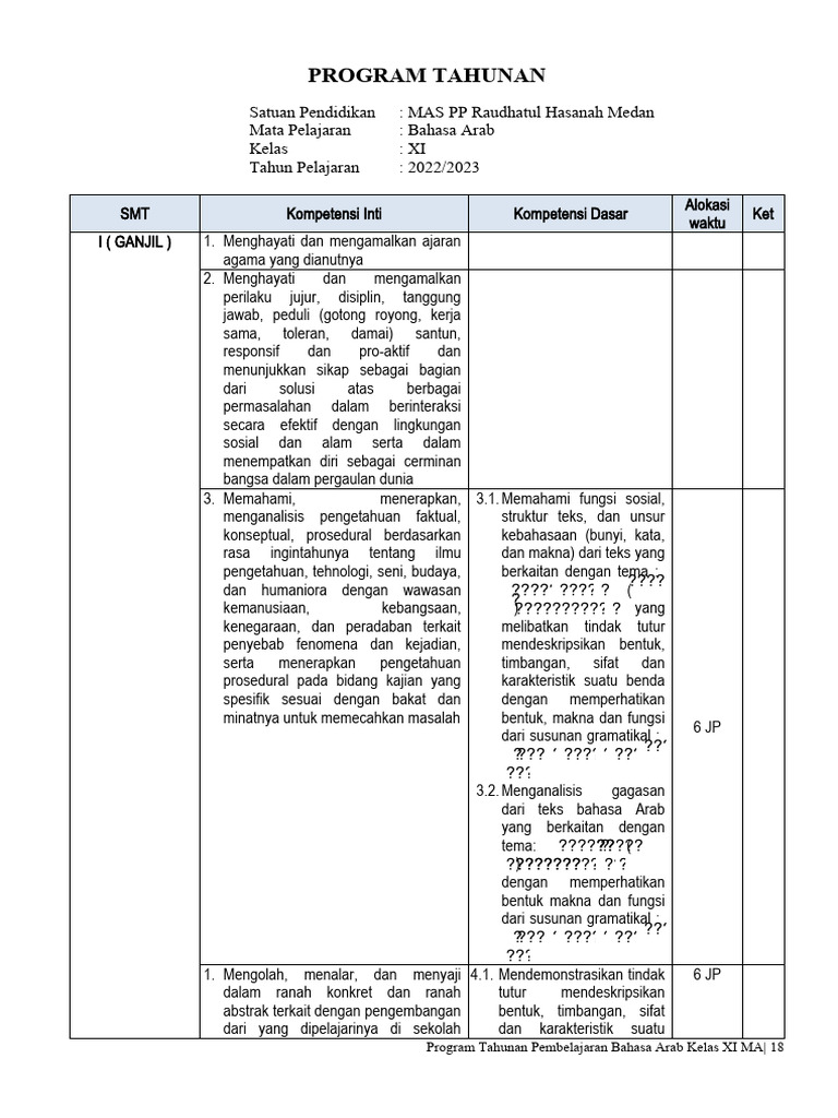 02 ProTa Bahasa Arab Kelas XI RH 2022 - 2023 | PDF