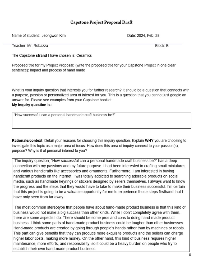 Capstone Draft Proposal 1 | PDF | Mentorship | Goal