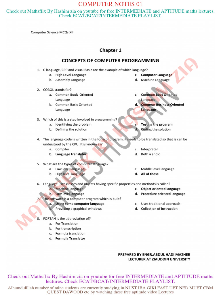 Chapter Wise Mcqs | PDF | You Tube