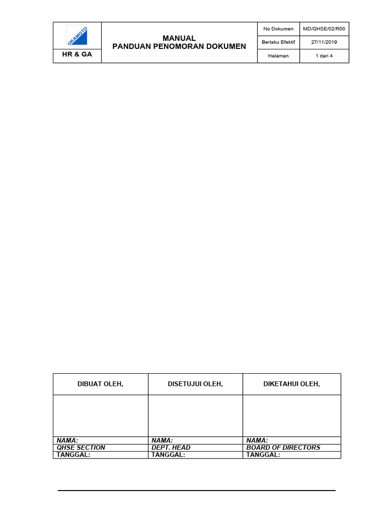 02 - MD Panduan Penomoran Dokumen - R00 - 27112019 | PDF
