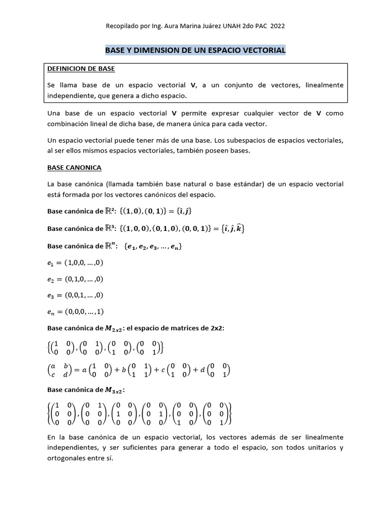 6-BASE Y DIMENSION DE UN ESPACIO VECTORIAL | Descargar gratis PDF | Base (álgebra lineal ...