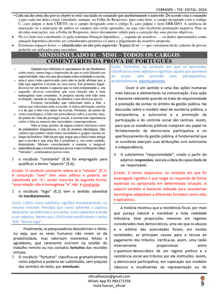 TSE - Todos Os Cargos - Minissimulado 01 - Português - Comentado | PDF ... TSE - Todos Os Cargos - Minissimulado 01 - Português - Comentado | PDF ...
