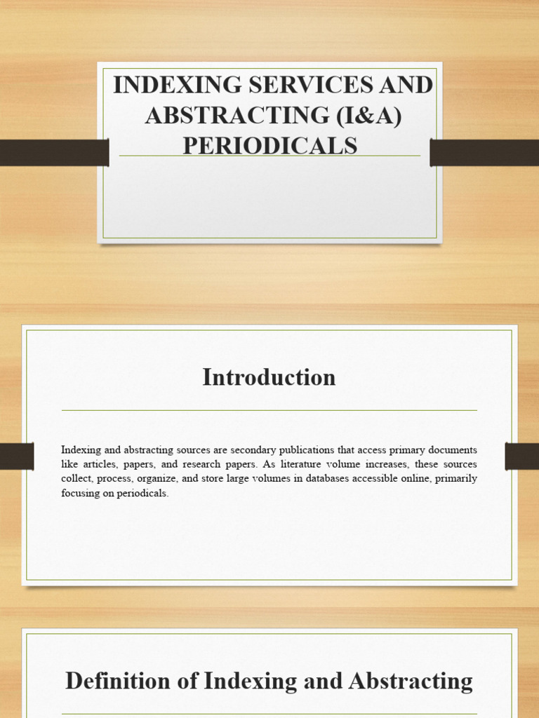 Indexing Services and Abstracting Report | PDF | Bibliography | Information