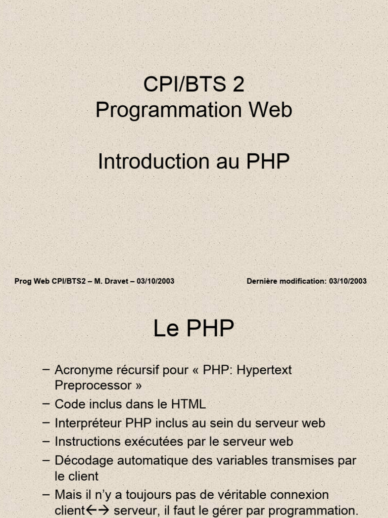 Cpi/Bts 2 Programmation Web Introduction Au PHP | PDF | PHP | Internet