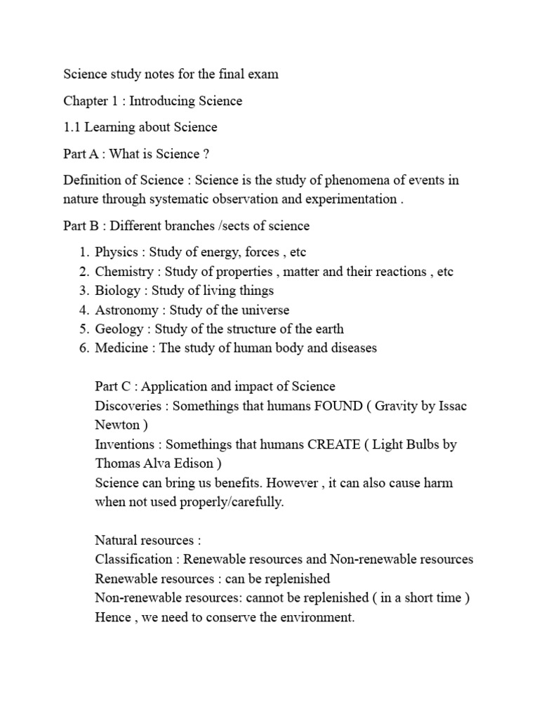 Science Study Notes for the Final Exam | Download Free PDF | Water | Fuels