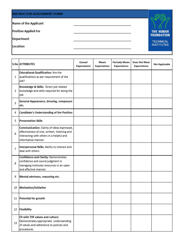 Instructor Assessment Form | PDF