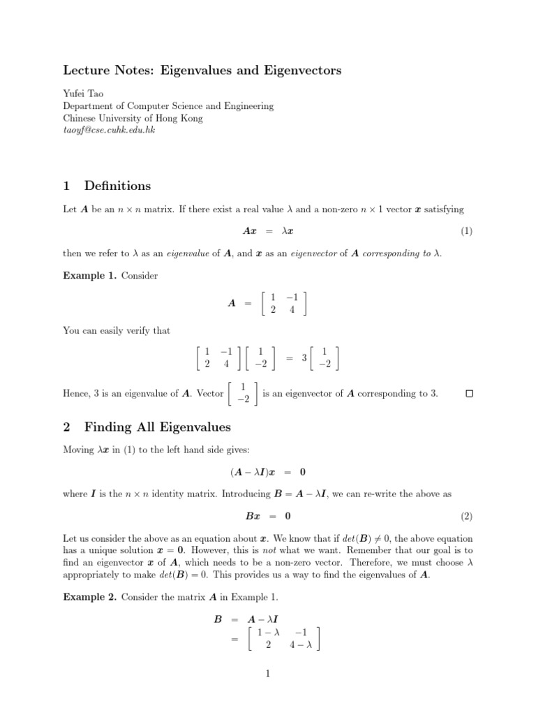 Matrix-Eigen Notes | PDF | Eigenvalues And Eigenvectors | Linear Algebra