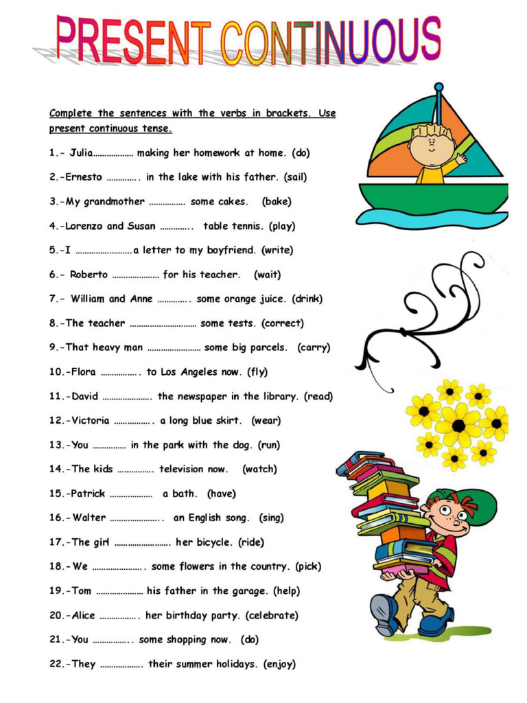 Present Progressive Worksheet 4 | PDF