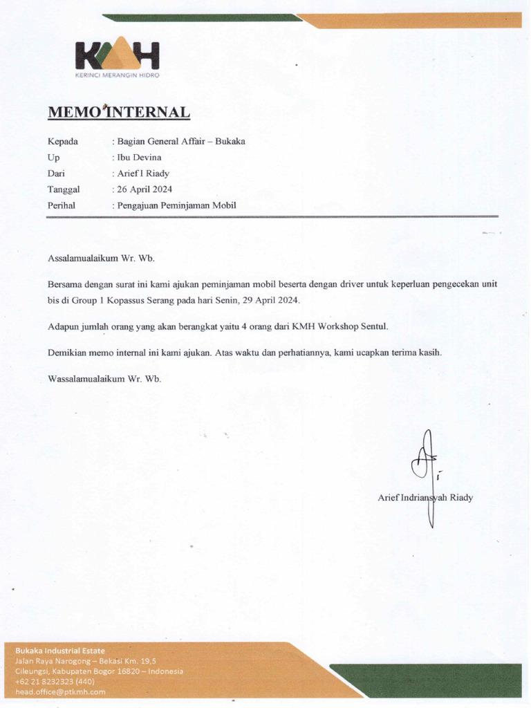 Memo Peminjaman Mobil | PDF