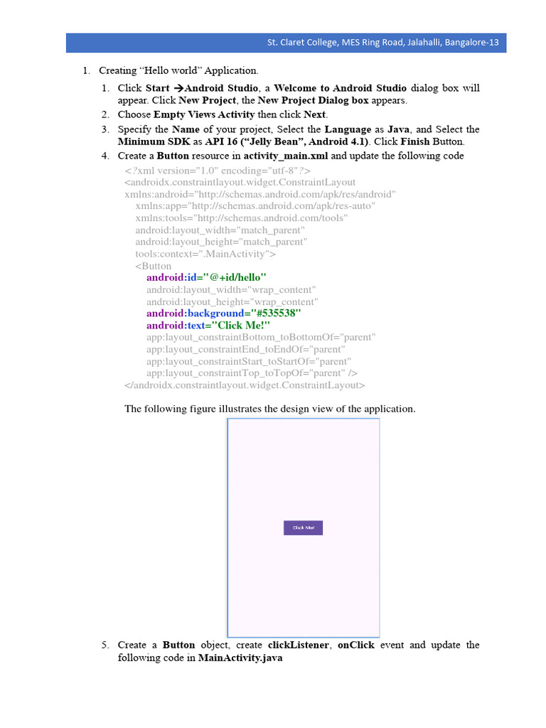 Android Lab 1 To 3 Pdf Android Operating System Java Programming Language