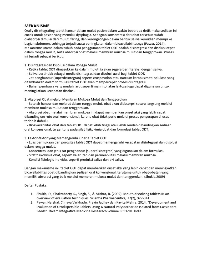 Mekanisme dan Penggunaan Tablet ODT | PDF