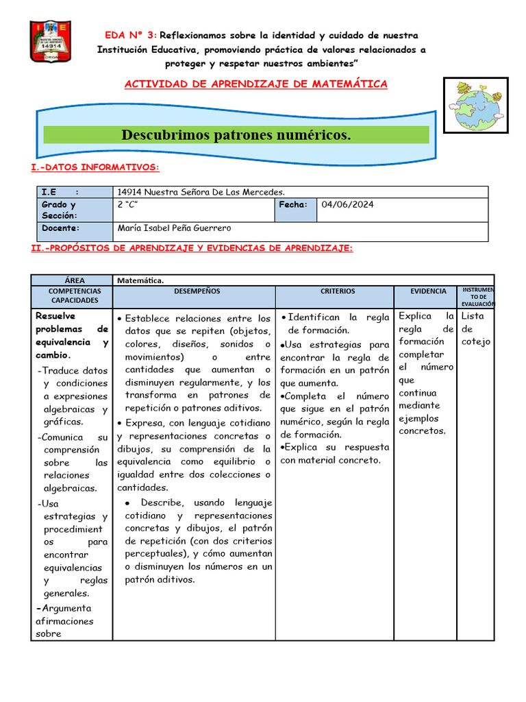 Ada Patrones Numericos | PDF | Aprendizaje | Matemáticas