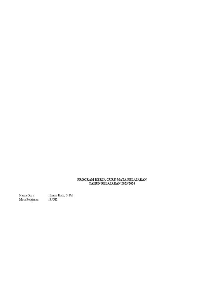 Program Kerja Guru Mata Pelajaran | PDF