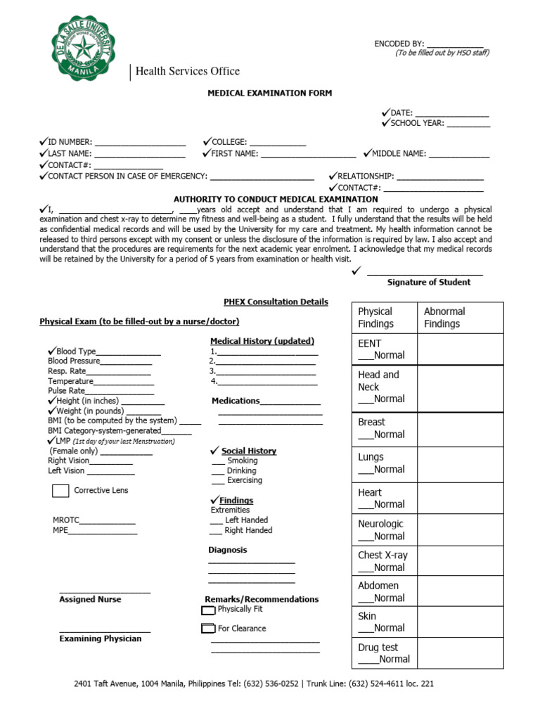 Student Medical Exam Form | PDF | Physical Examination | Health Sciences