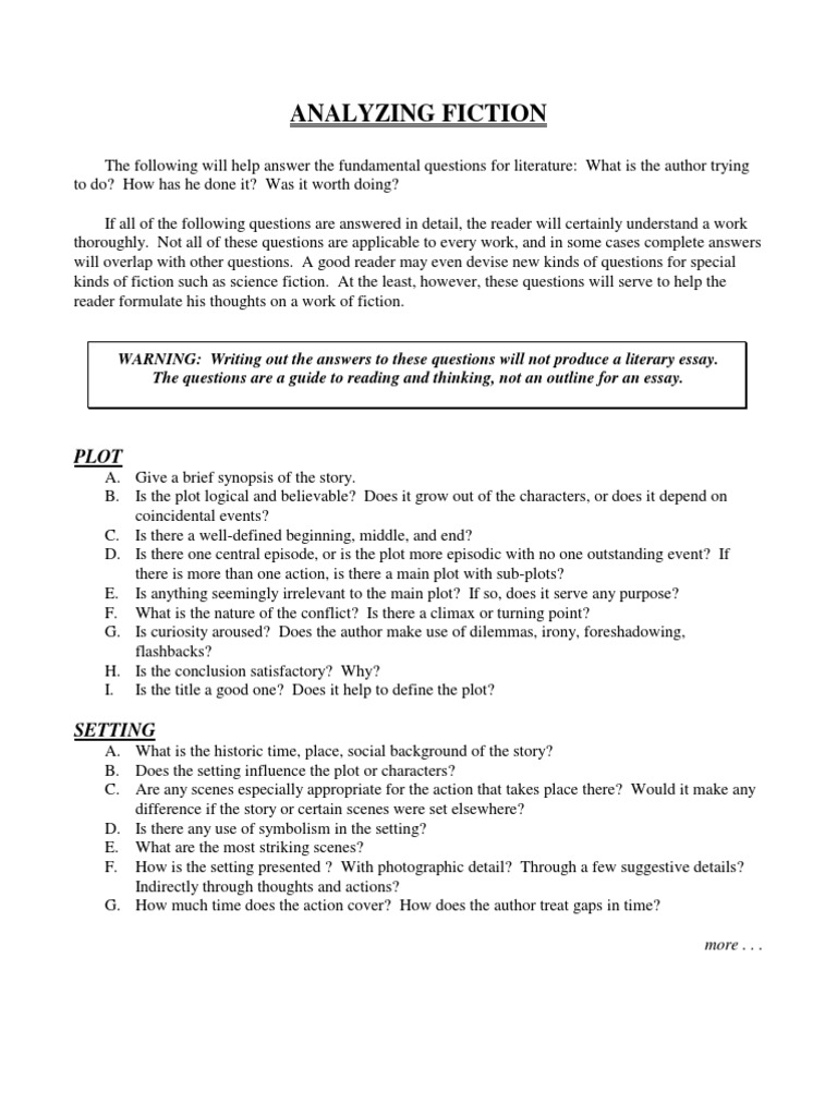 Fiction Analysis Guide | PDF | Plot (Narrative) | Narration