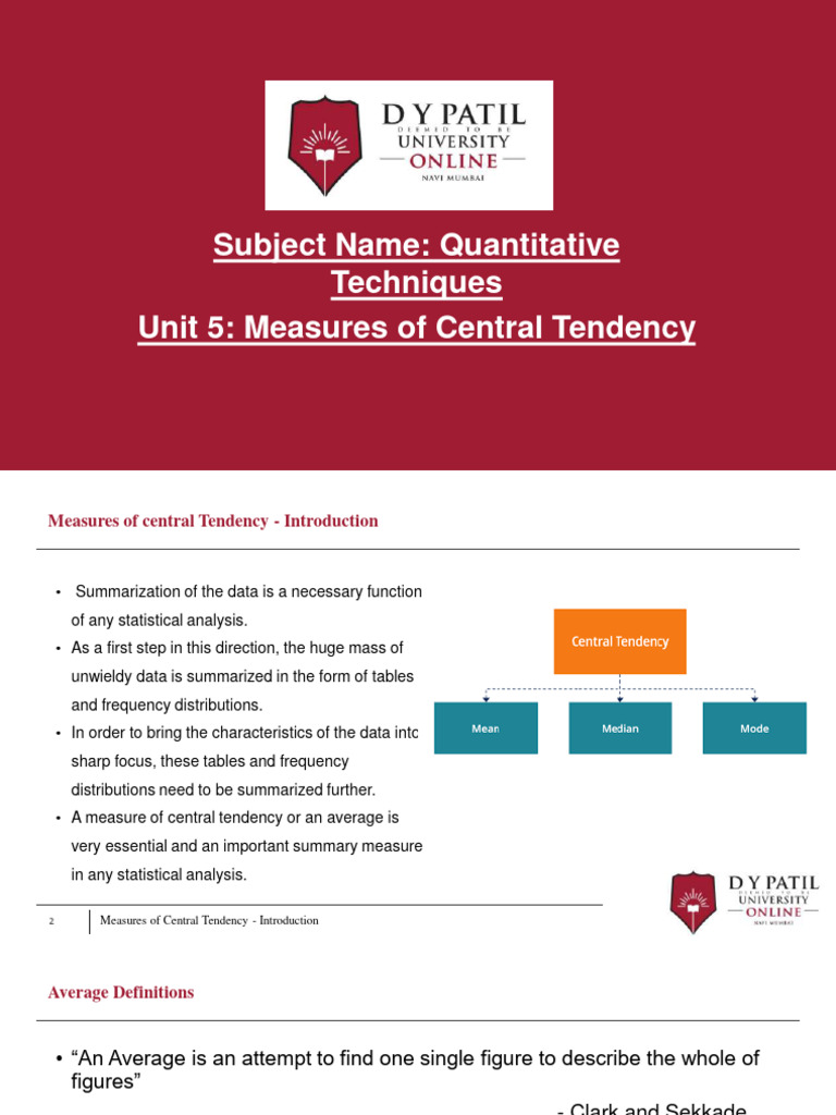 Unit 5 Quantitative Techniques | PDF | Mean | Median