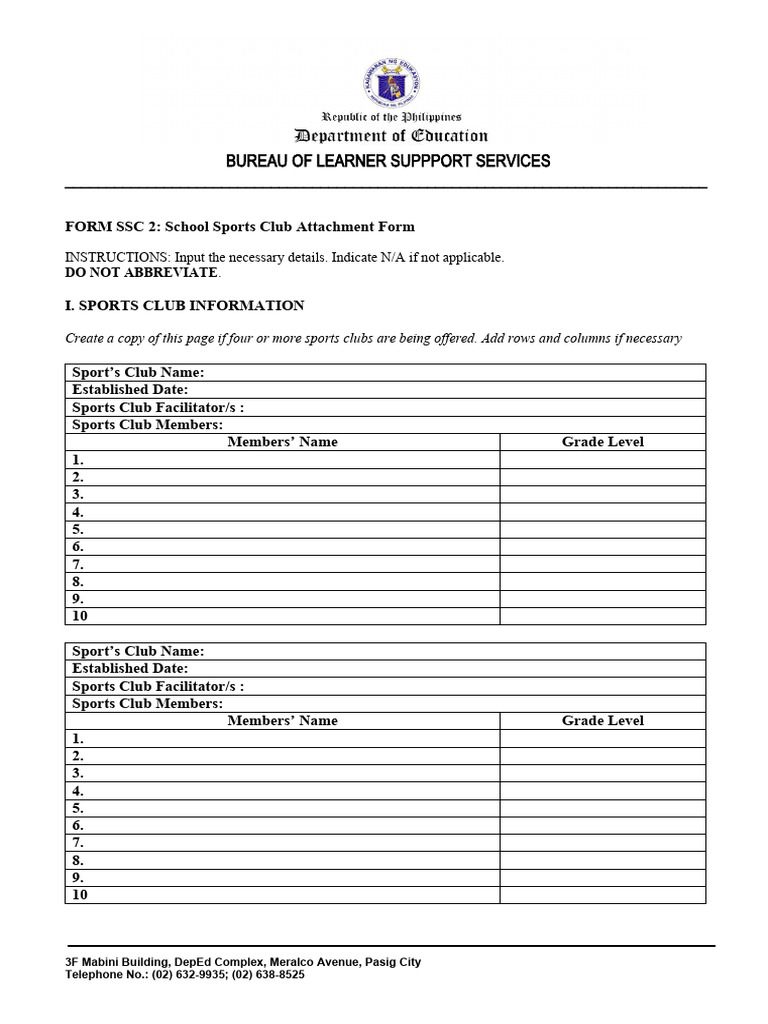 School Sports Club FORM2 1 | PDF