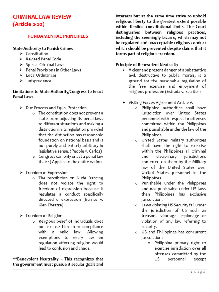 Criminal Law Review Notes Article 2 20 1 | PDF | Mens Rea | Intention ...
