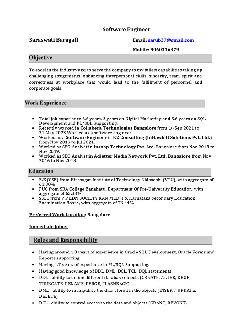 SQL Developer and PLSQL Support Engineer | PDF | Pl/Sql | Sql SQL Developer and PLSQL Support Engineer | PDF | Pl/Sql | Sql