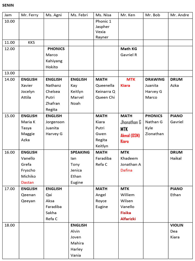 Schedule 2024 06 01 | PDF