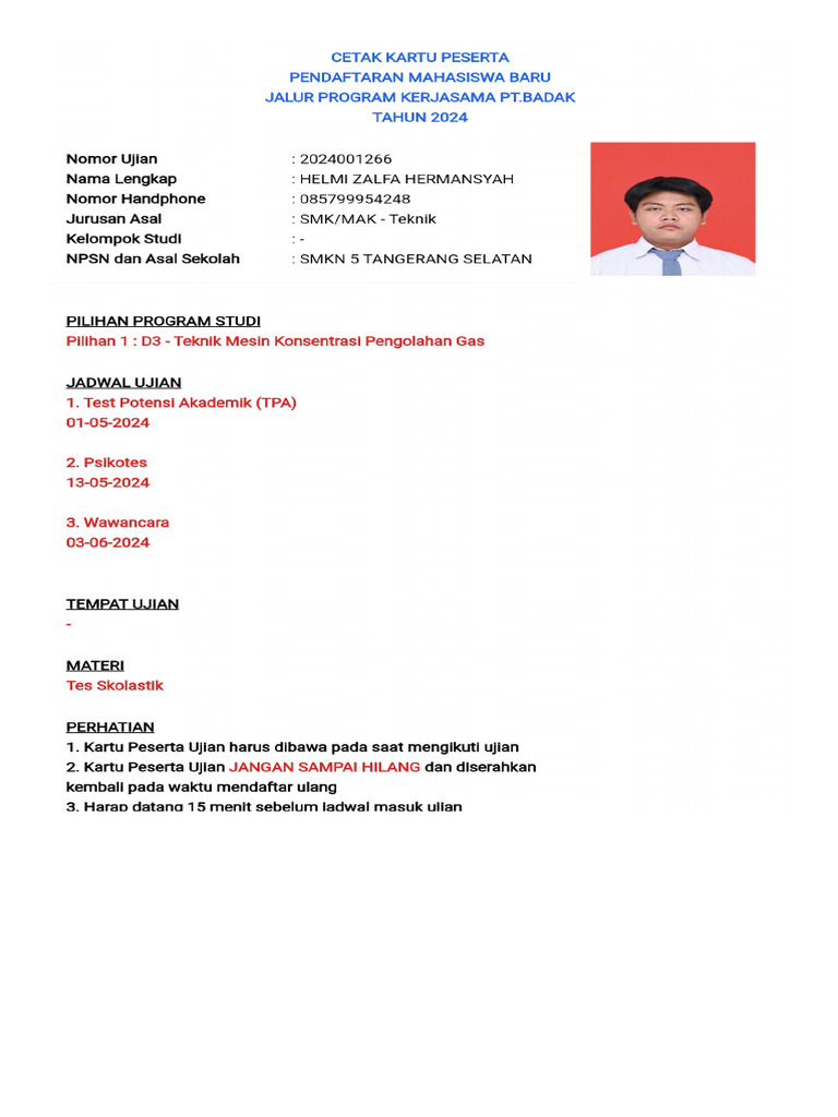 Cetak Kartu Peserta - Helmi Zalfa Hermansyah | PDF