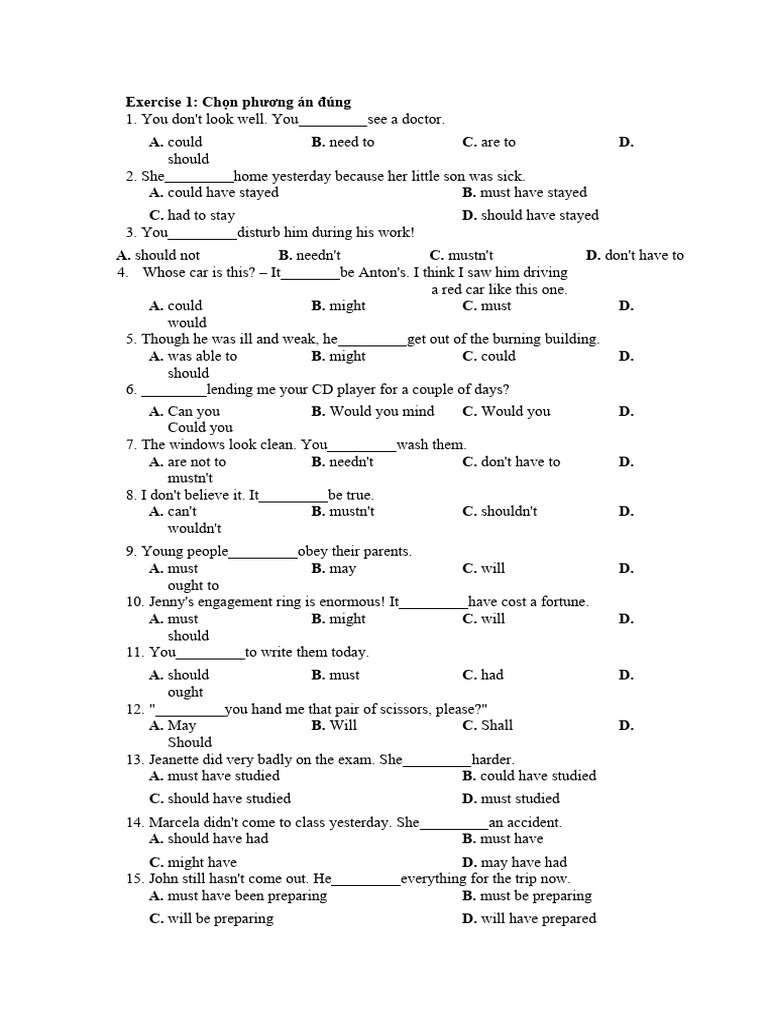 English Modal Verbs Exercise | PDF